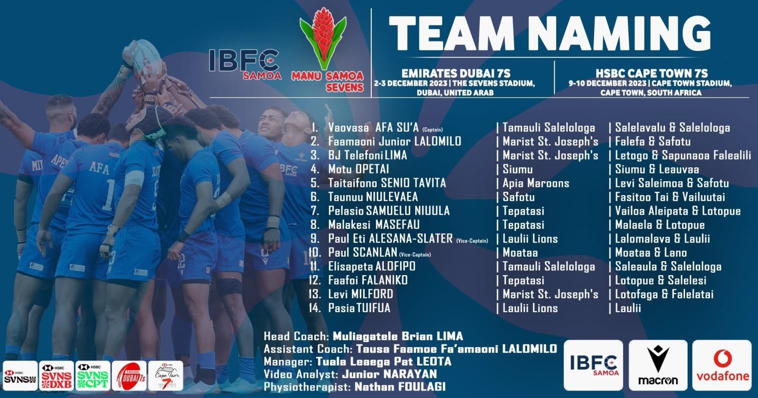 Muliagatele announces Manu Samoa 7s squad for Dubai 7s and Cape Town 7s ...